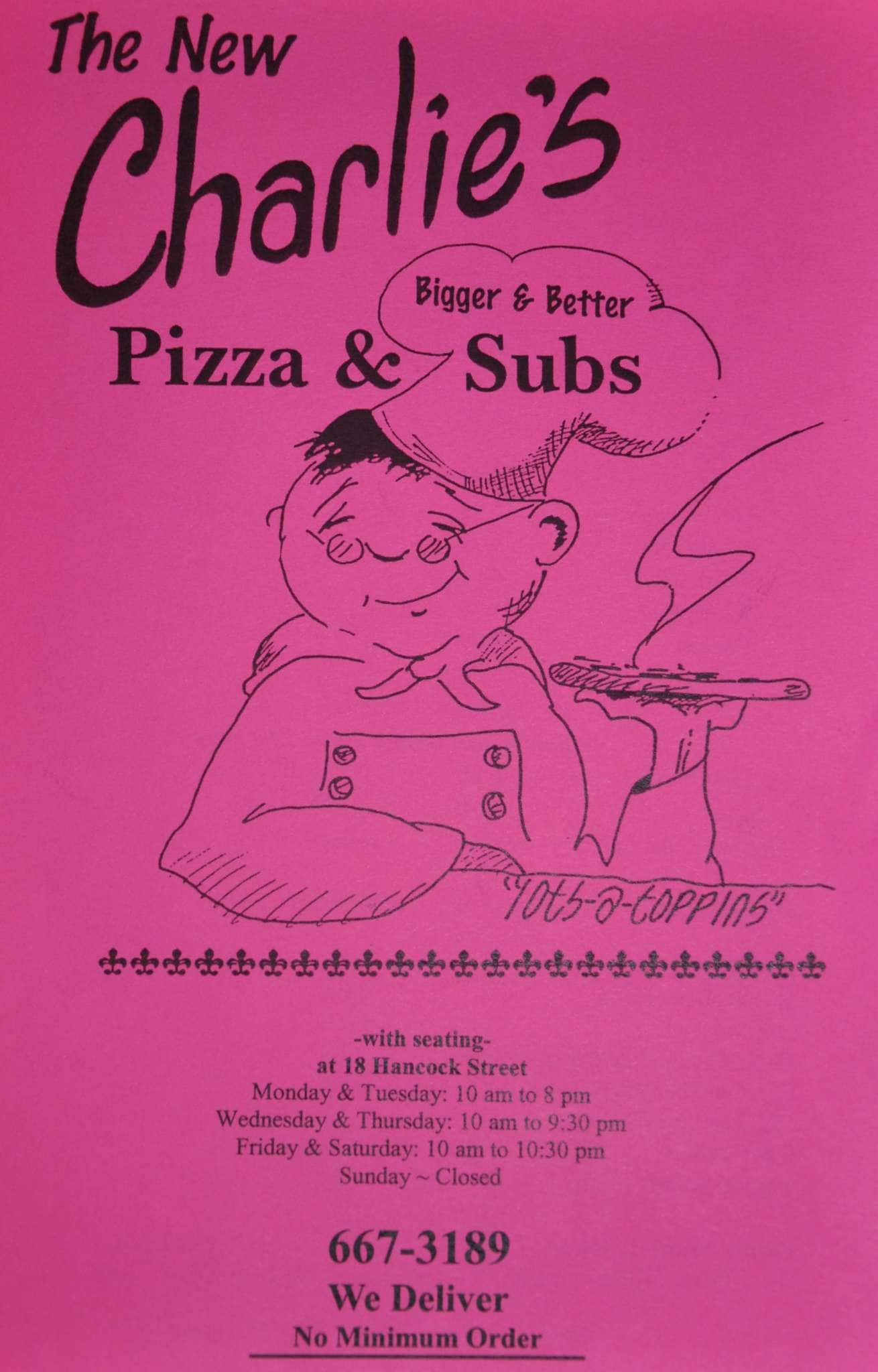 Menu at Charlie's Pizza & Sub Shop pizzeria, Ellsworth