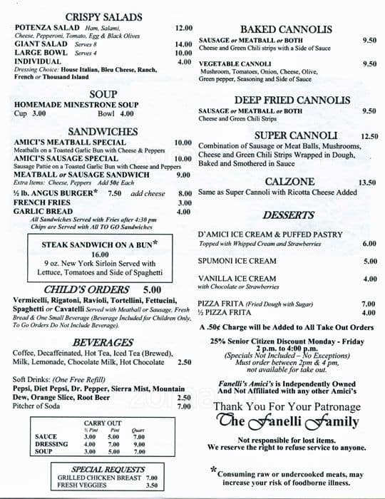 Menu at Amici's Pizzeria & Italian, Wheat Ridge