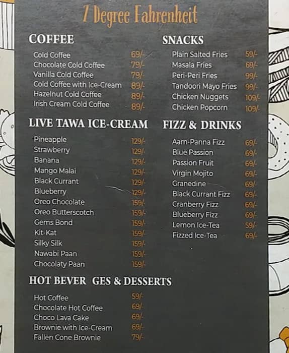 Menu of 7 Degree Fahrenheit, Indirapuram, Ghaziabad