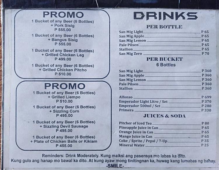 Menu at Manok District, Taytay