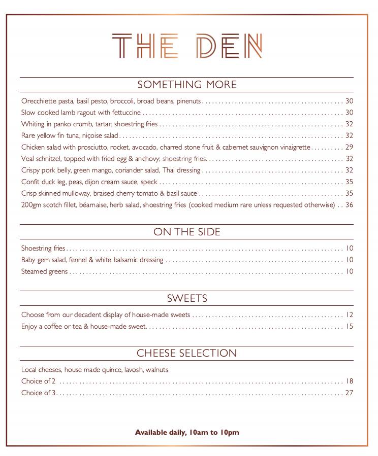 Menu at HENNESSY Rooftop Bar, Adelaide