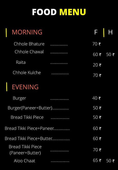 Menu of MR. Bhandari, Samaypur, New Delhi