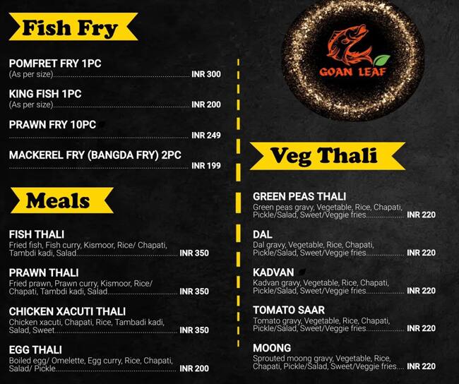 Menu of Goan Leaf, Lohegaon, Pune