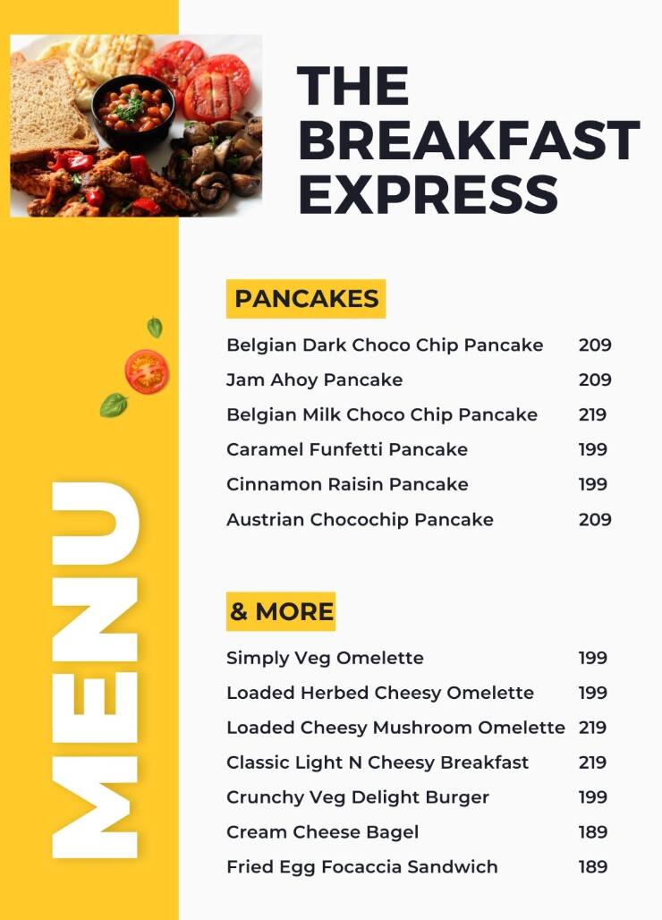 Menu of The Breakfast Express, HSR, Bangalore