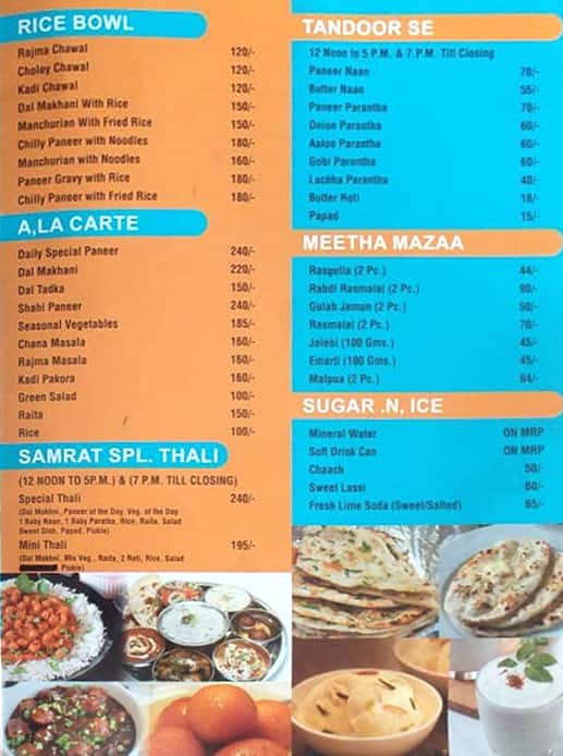 Menu at Samrat, Gurugram, Central Arcade