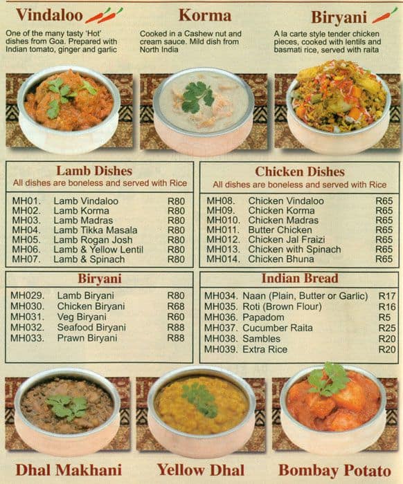 Menu at Maharaja restaurant, Sandton, Sloane Street