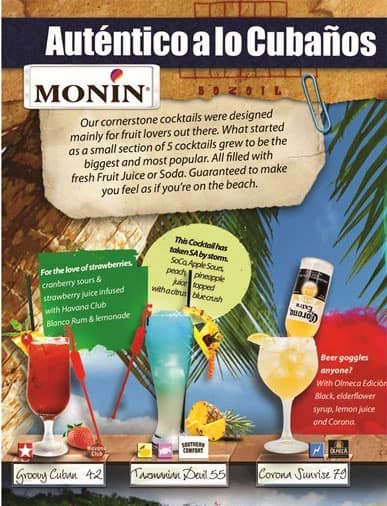 Menu at Cubaña Fourways pub & bar, Randburg, Cedar Rd