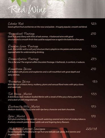 Menu at Cubaña Fourways pub & bar, Randburg, Cedar Rd
