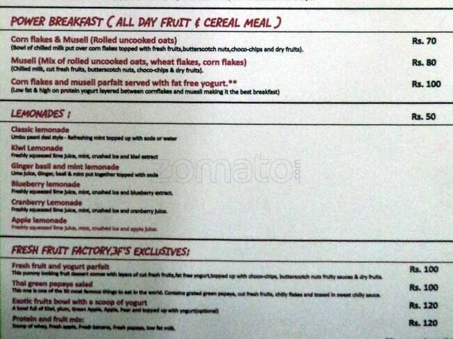 Menu at Fresh Fruit Factory, Pune, 2nd Floor No 11 D P Road