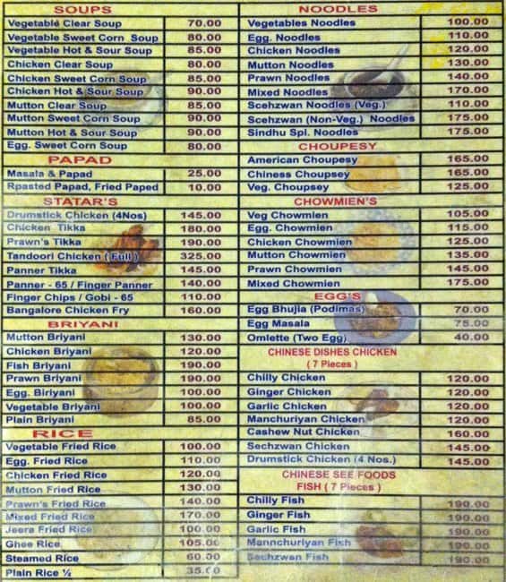 Menu at New Sindhu Restaurant, Chennai