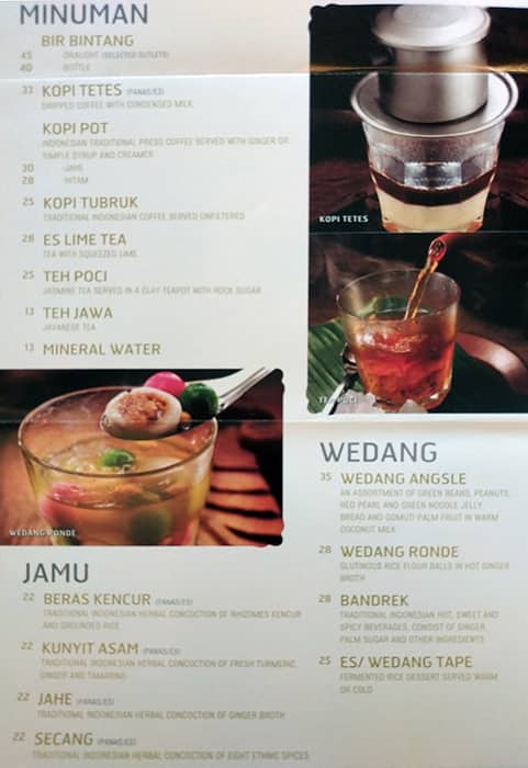 Menu at Sate Khas Senayan restaurant, South Jakarta, Jl. Prof. DR ...