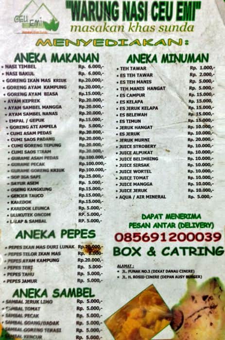 Menu at Warung Nasi Ceu Emi CABANG 1 Pusat restaurant, South Jakarta ...