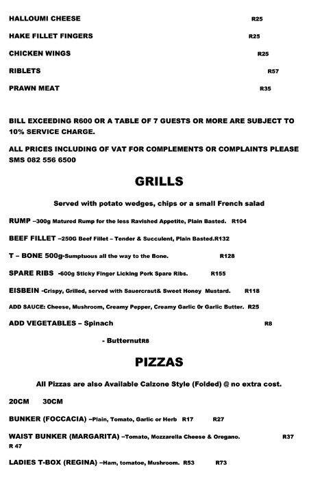 Menu at Halfway Restaurant, Pretoria