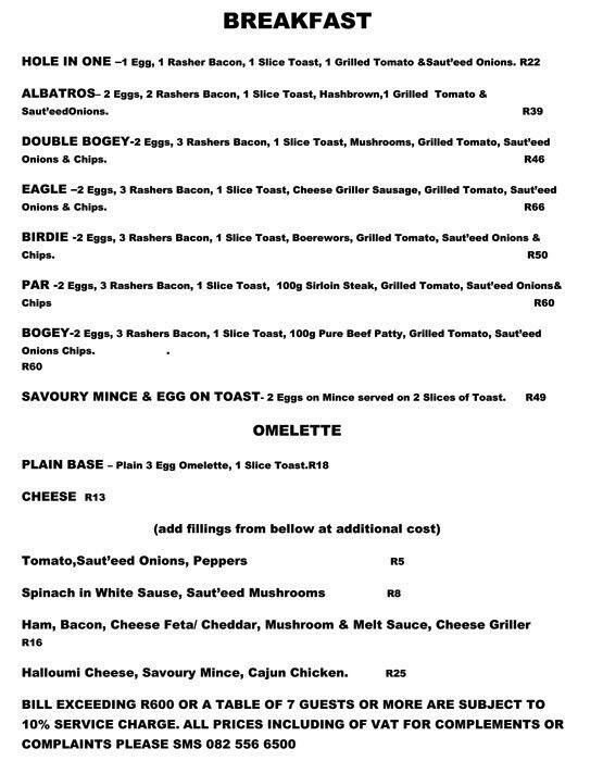 Menu at Halfway Restaurant, Pretoria