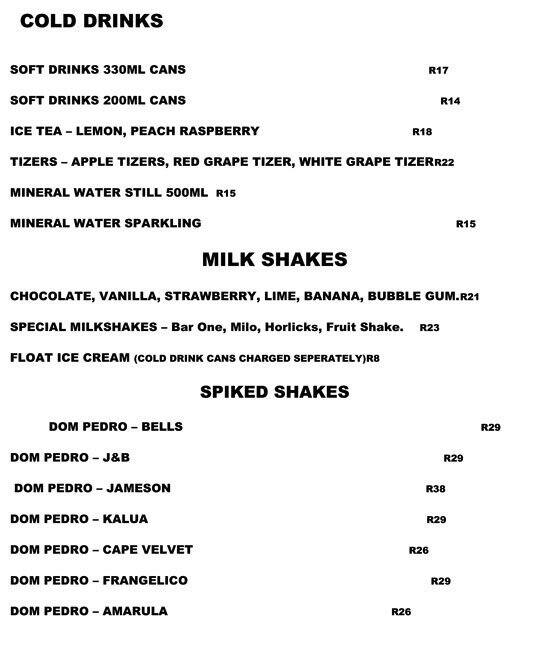 Menu at Halfway Restaurant, Pretoria