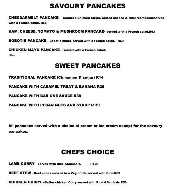 Menu at Halfway Restaurant, Pretoria