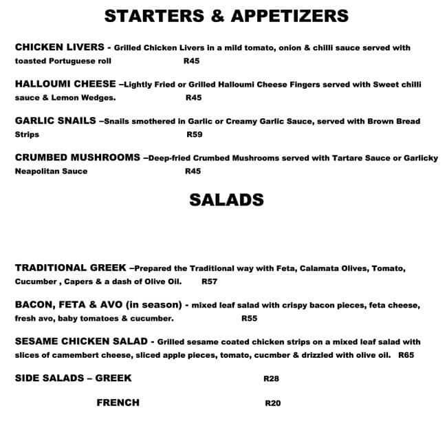 Menu at Halfway Restaurant, Pretoria