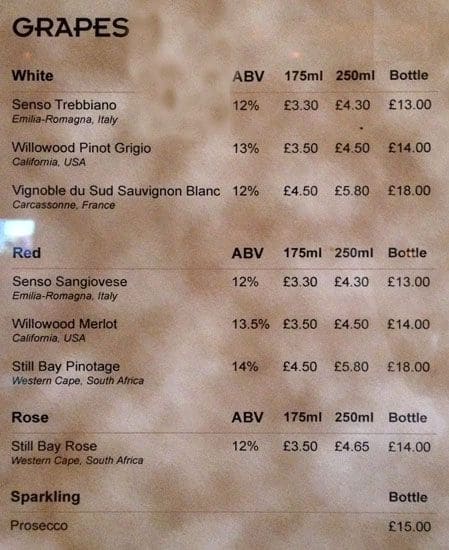 Menu at Brass Monkey pub & bar, Edinburgh, 14 Drummond Street