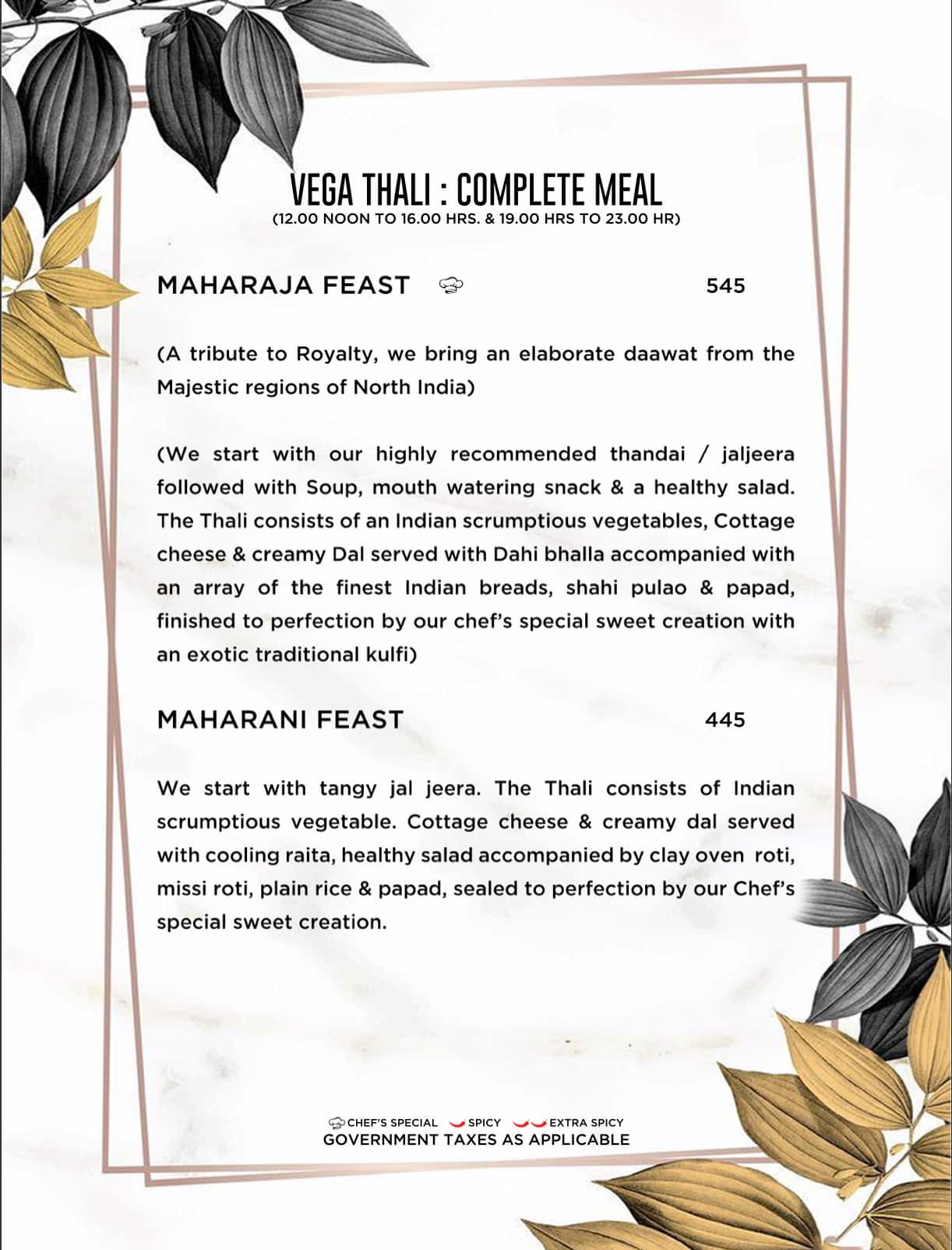 Menu of Vega Pure Vegetarian - Hotel Alka Classic, Connaught Place, New ...