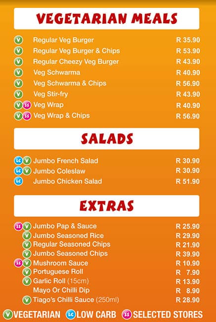 Menu at Tiago's Margate restaurant, Margate, 76 Marine Drive