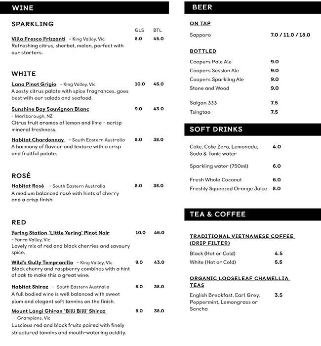 Menu at Kin Vietnamese Restaurant, Prahran, Unit 1/233 Chapel St