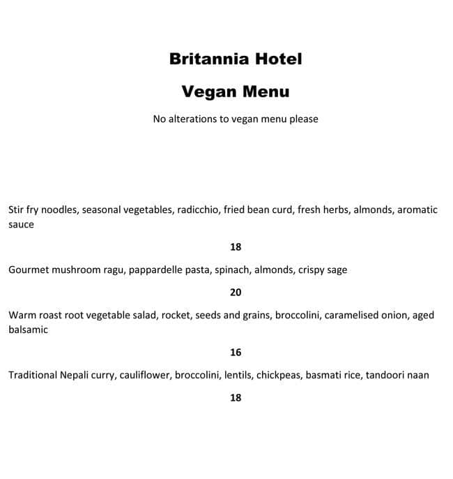 Menu at Britannia Hotel pub & bar, Norwood