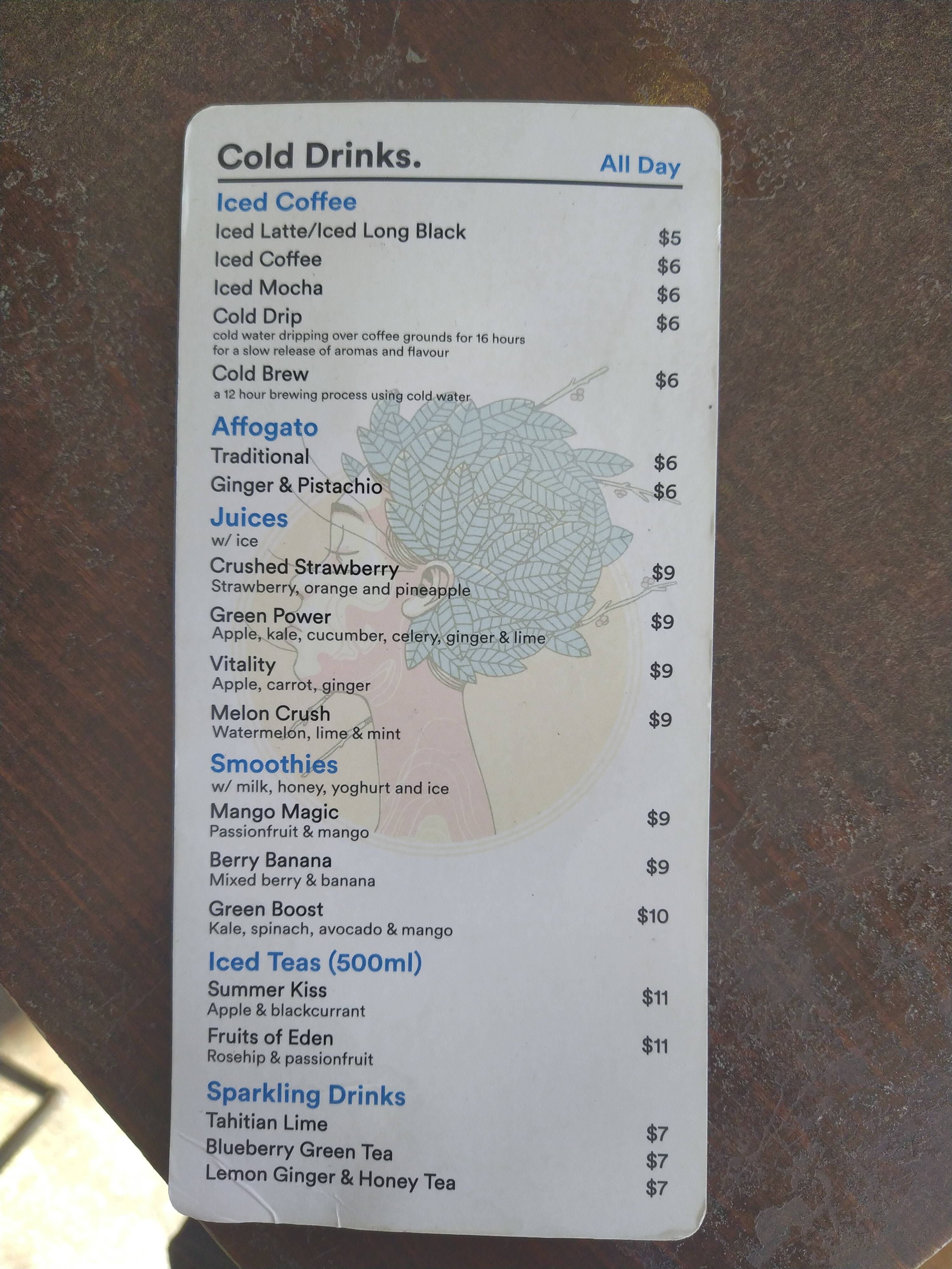 Menu at Port City Roasters cafe, South Fremantle