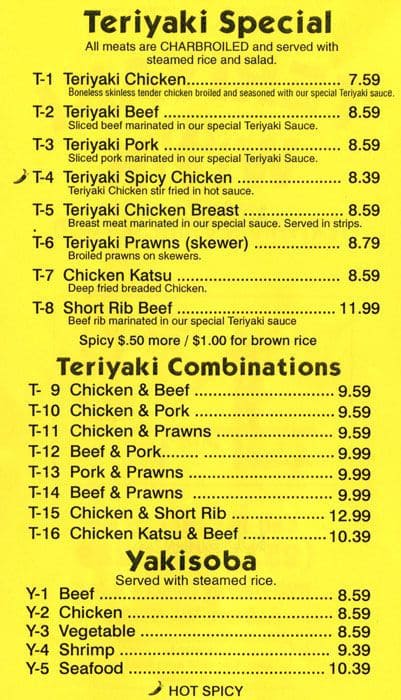 Menu at Teriyaki Wok 4 restaurant, Auburn, 820 Harvey Rd # Bc