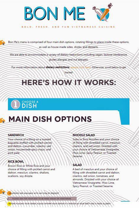 Menu at Bon Me restaurant, Boston, 313 Congress St