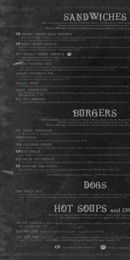 Menu at Lazy Dog Restaurant & Bar, Orange, W Katella Ave