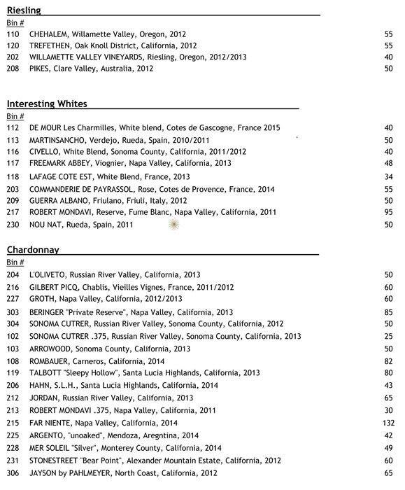 Menu at Mimosa Grill restaurant, Charlotte, 327 S Tryon St