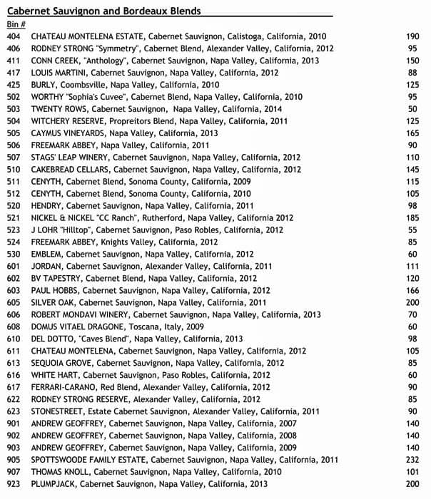 Menu at Mimosa Grill restaurant, Charlotte, 327 S Tryon St