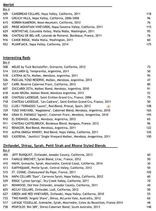 Menu at Mimosa Grill restaurant, Charlotte, 327 S Tryon St