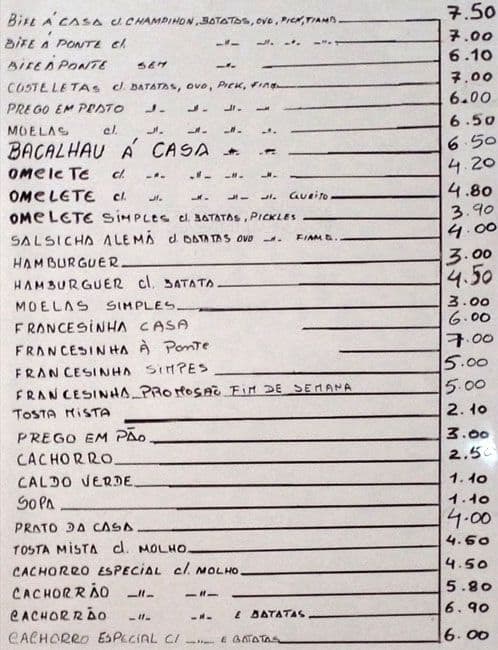 Menu em Café da Ponte, Leça da Palmeira