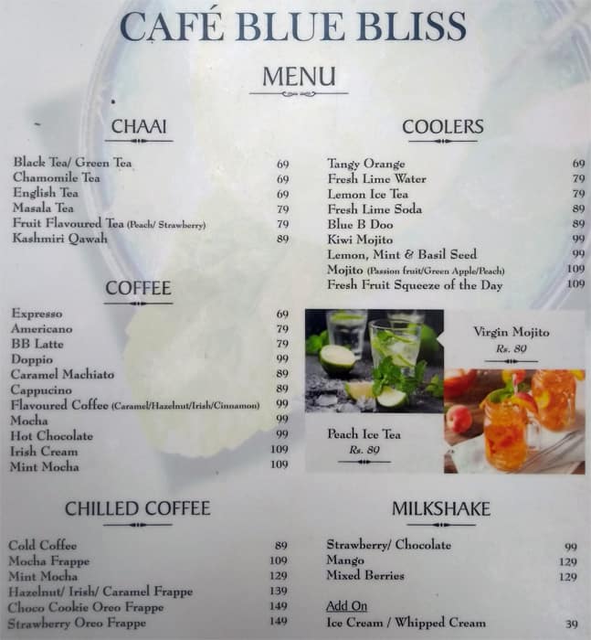 Menu at Blue Bliss Cafe, Mumbai