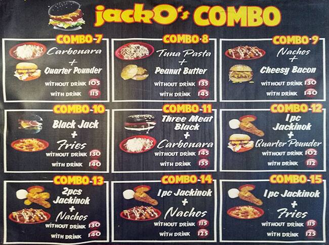 Menu at Jacko's Burger Bar, Manila, Piy Margal St