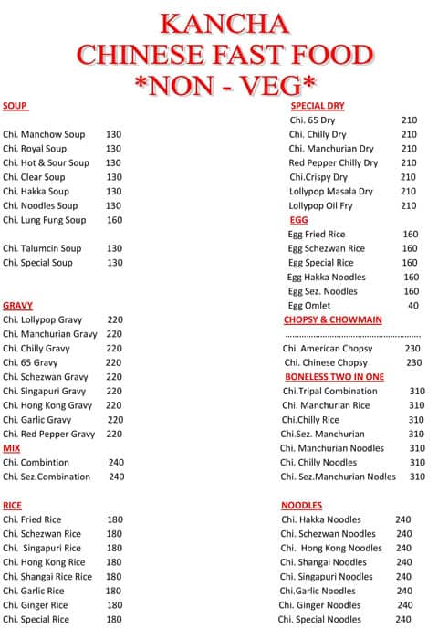 Menu of Kancha Chinese, Chinchwad, Pune