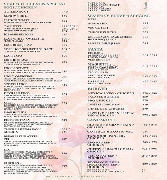 Menu of Cafe Seven O' Eleven, Bajaj Nagar, Nagpur