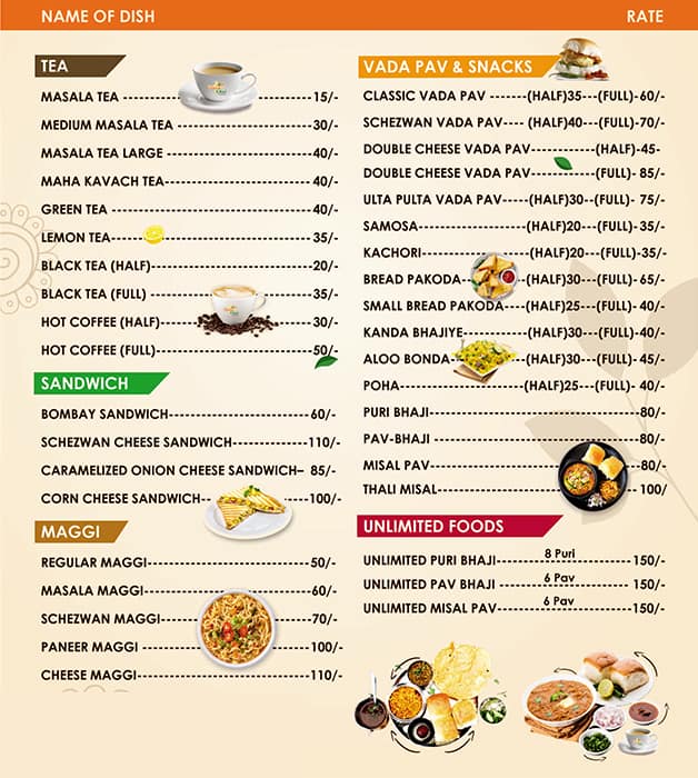 Menu at Maha Chai, Nagpur, Plot 2