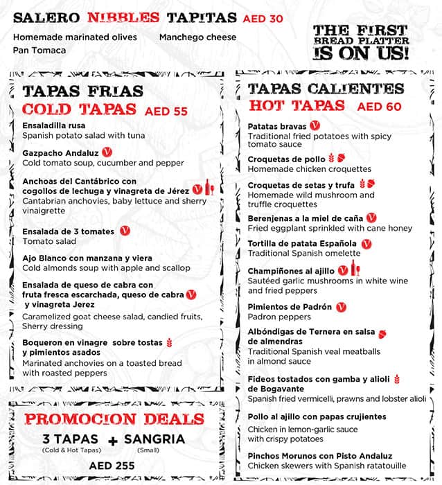 Menu of Salero - Tapas & Bodega, Al Barsha, Dubai