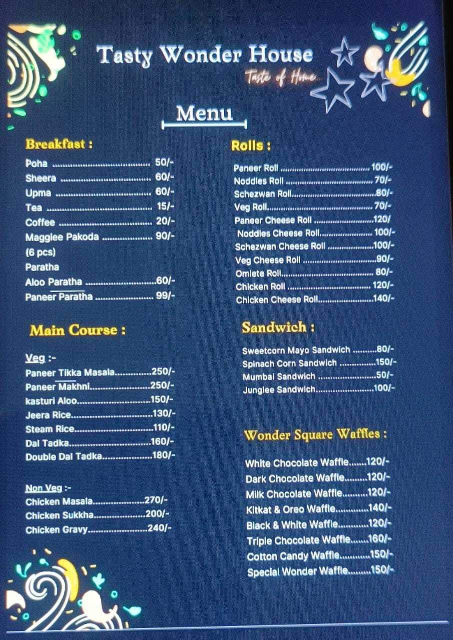Menu of Tasty Wonder House, Ghansoli, Navi Mumbai