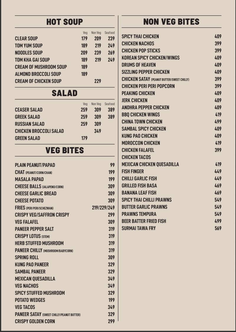 Menu of Casper's Bar And Kitchen, Vashi, Navi Mumbai