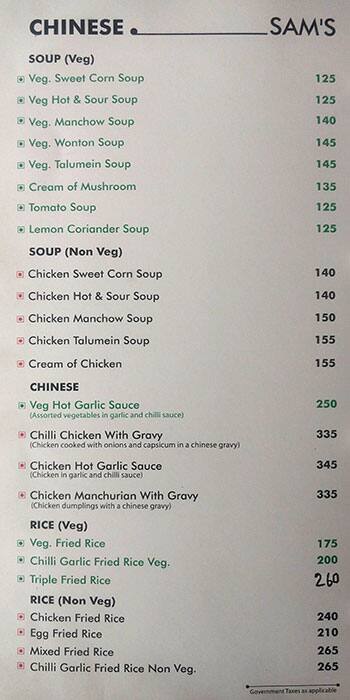 Sam's Restaurant & Bar Menu, Menu for Sam's Restaurant & Bar, Paharganj ...
