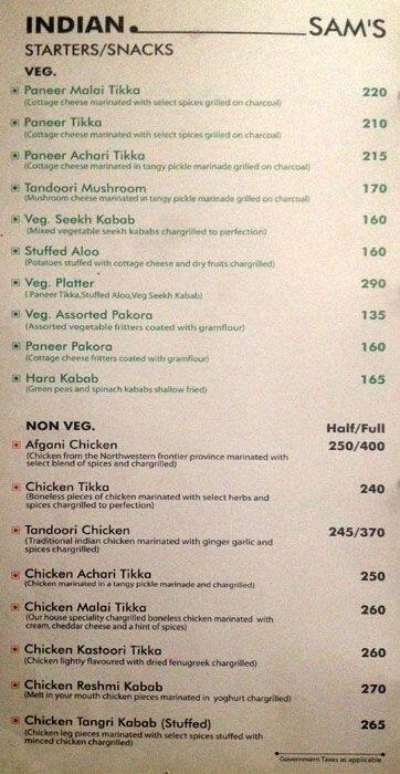 Sam's Restaurant & Bar Menu - Zomato