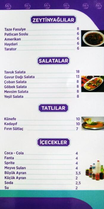 Menu at Mys Huzur Kebap, Istanbul