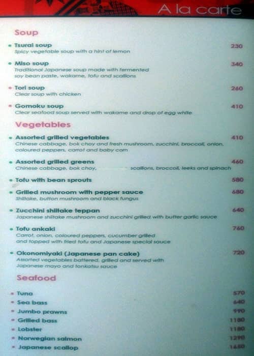 Menu of Teppan, Alwarpet, Chennai