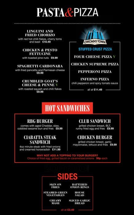 Menu at RBG @ Park Inn pub & bar, Manchester, Park Inn