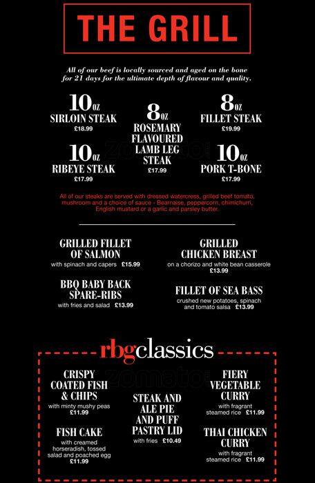 Menu at RBG @ Park Inn pub & bar, Manchester, Park Inn