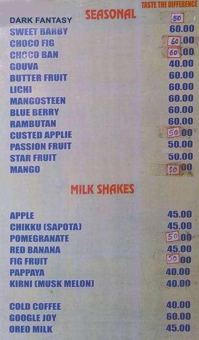 Menu at Babylon, Chennai, Royapettah