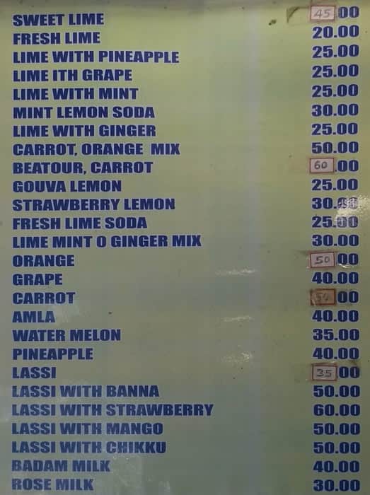 Menu at Babylon, Chennai, Royapettah